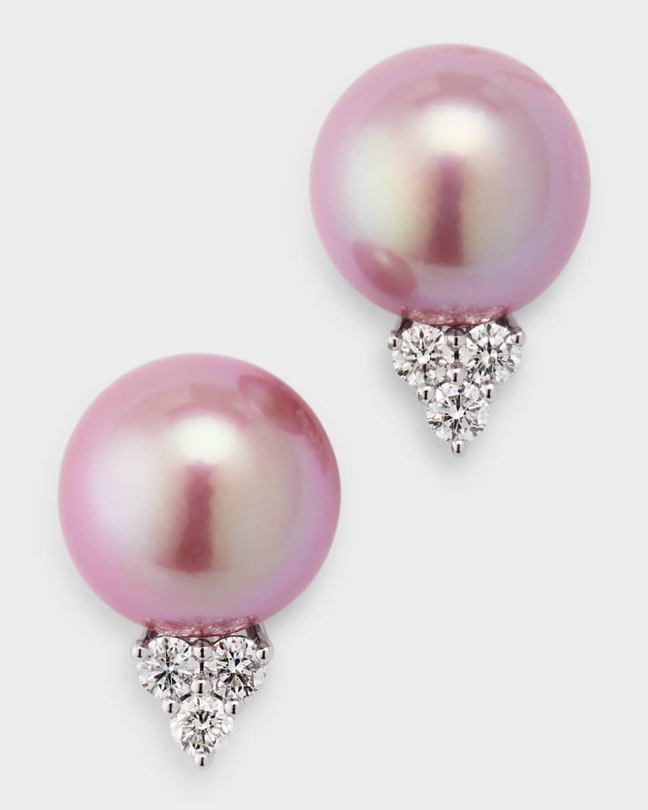 Pearls By Shari 18k White Gold Pink Kasumiga Pearl and Diamond Earrings ...