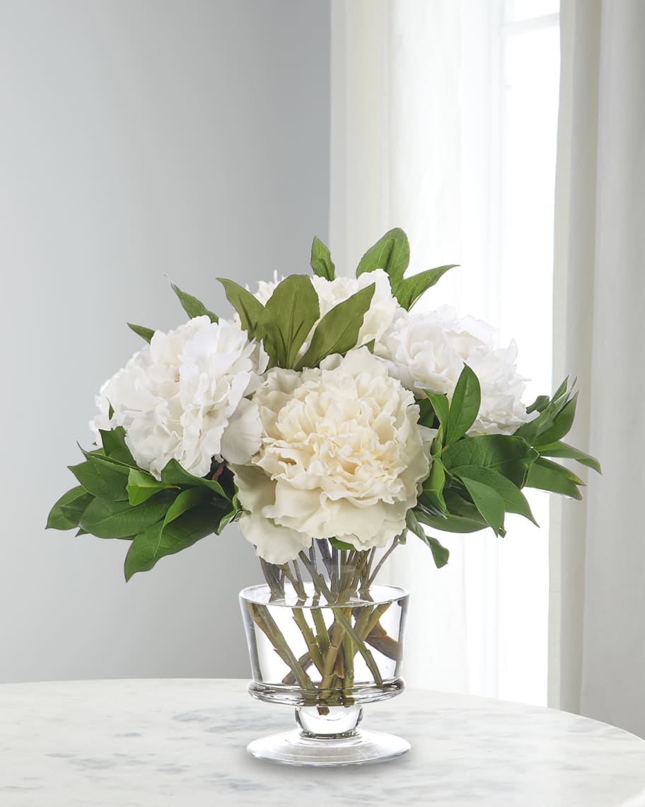NDI Peony Faux Floral 14" Arrangement in Glass Vase | Neiman Marcus