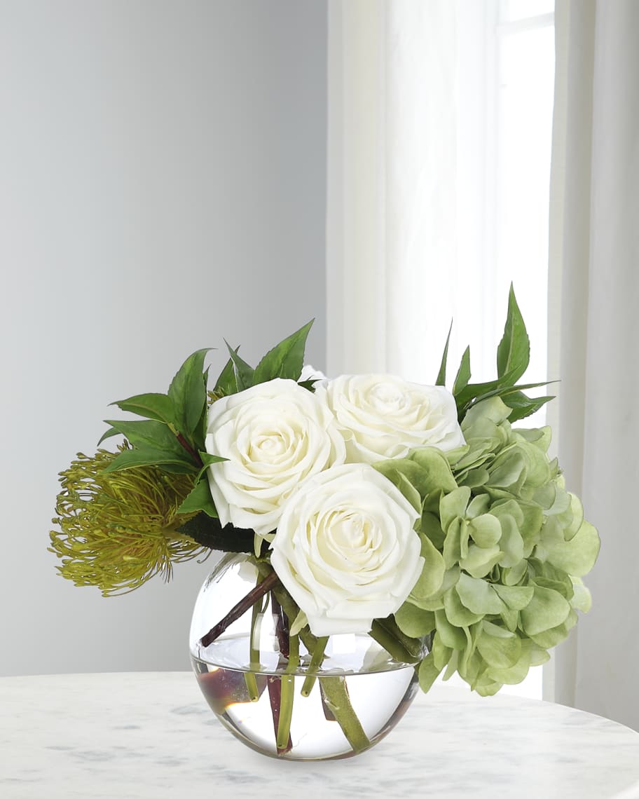 NDI Peony and Protea 10" Faux Floral Arrangement in Glass Bubble ...