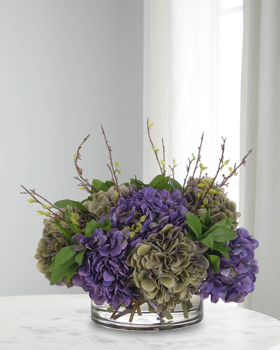 NDI Hydrangea 17" Faux Floral Arrangement in Glass Bowl | Neiman Marcus