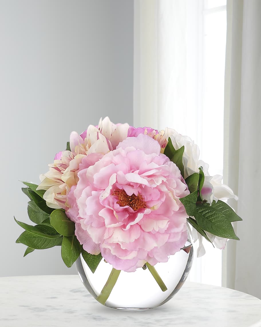 NDI Dahlia and Peony 7" Faux Floral Arrangement in Glass Bubble ...