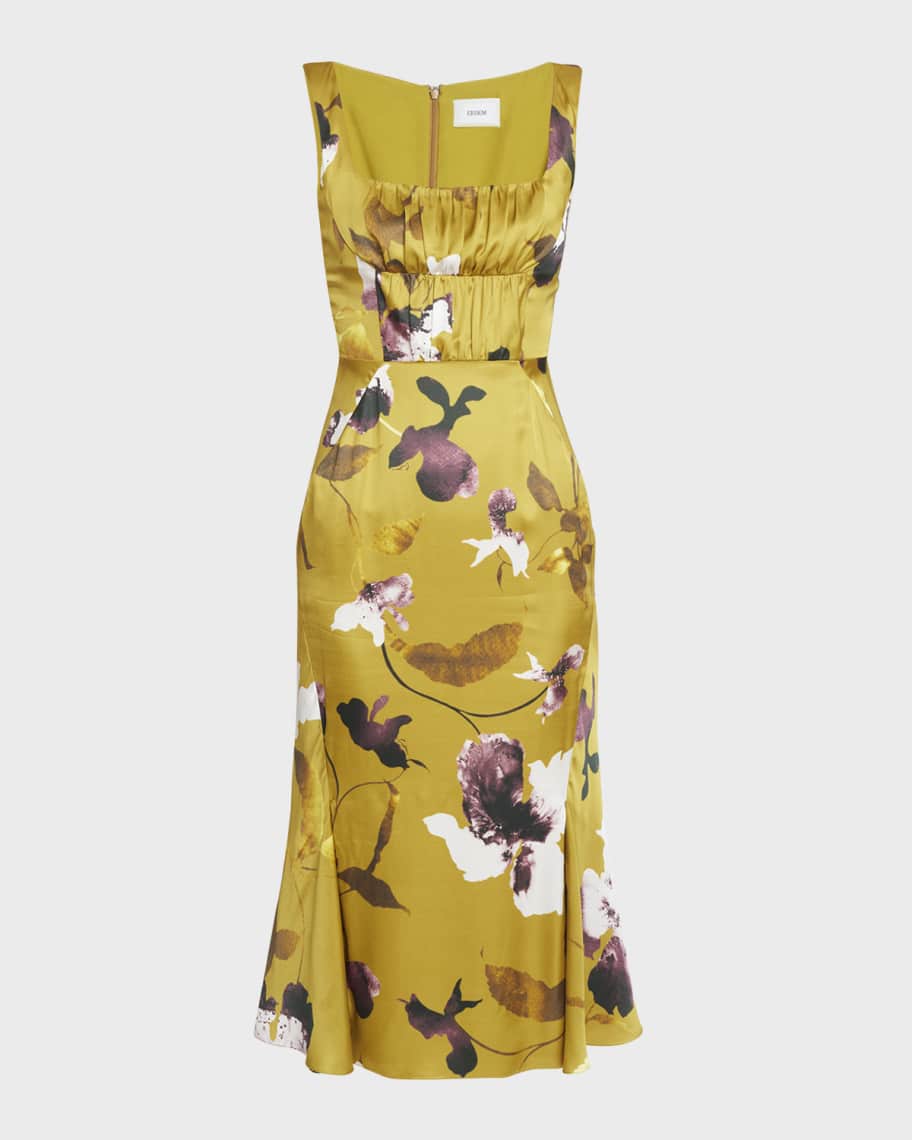 Erdem Floral-Print Fluted Hem Midi Dress | Neiman Marcus