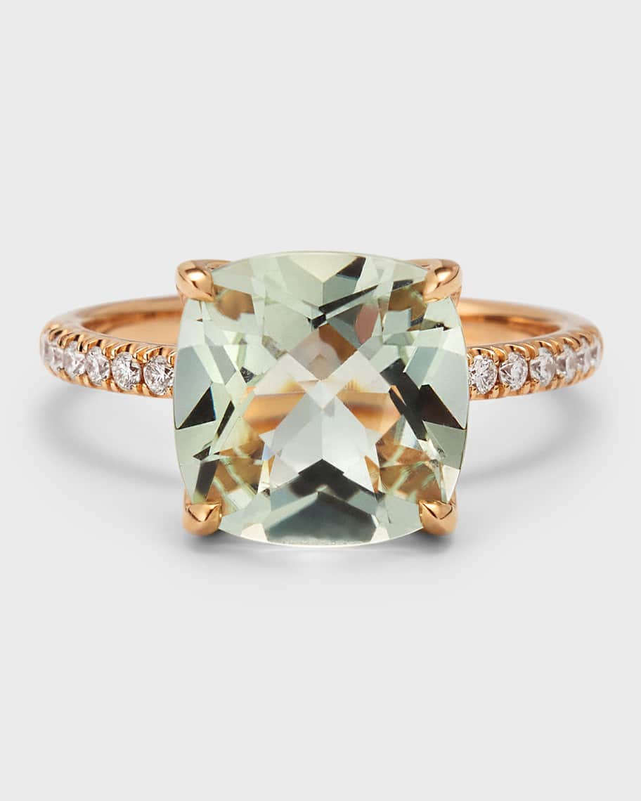 Lisa Nik Rocks 18K Rose Gold Cushion Cut Green Quartz and Pavé Diamond ...