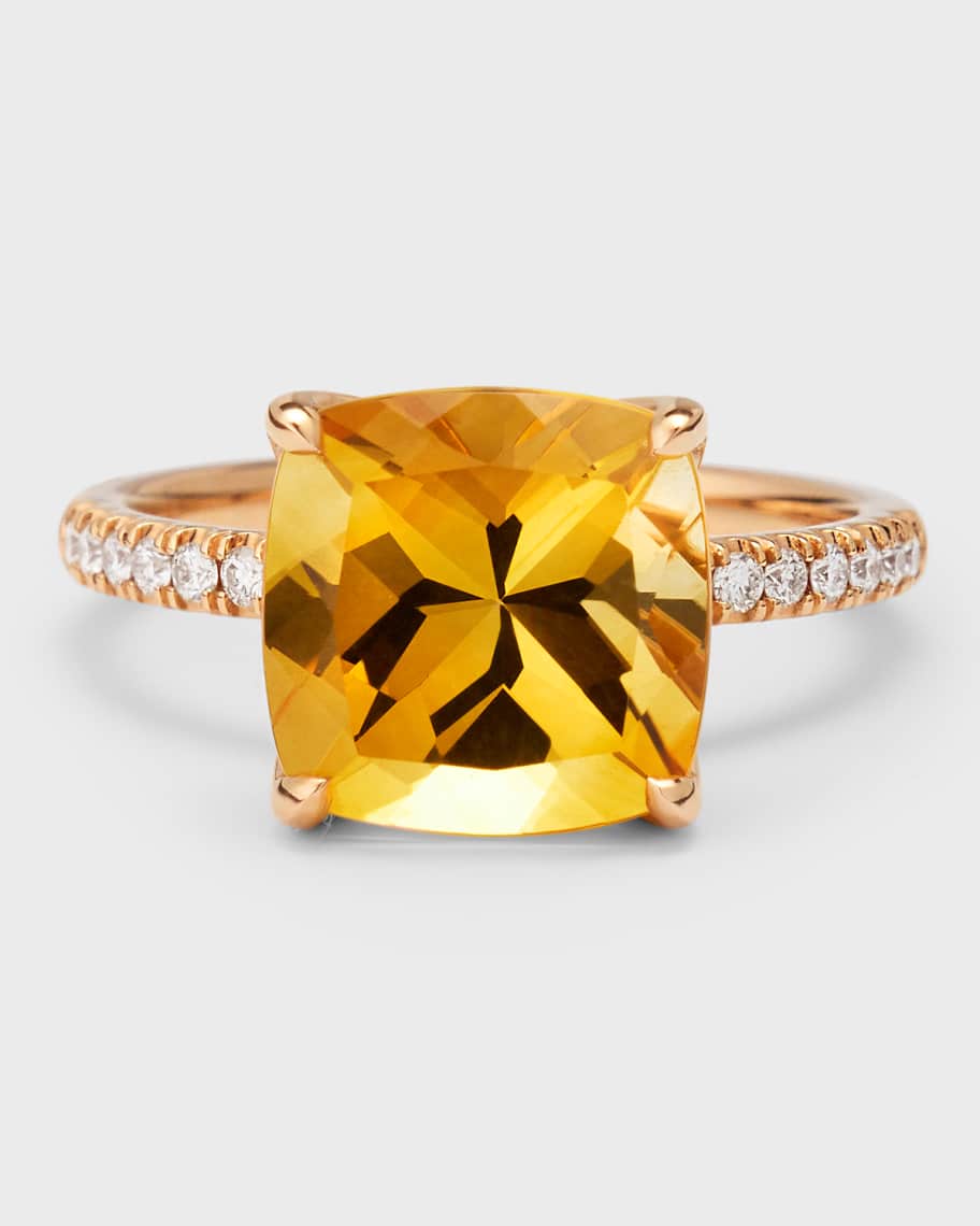 Lisa Nik Rocks 18K Rose Gold Cushion Cut Citrine and Pave Diamond ...
