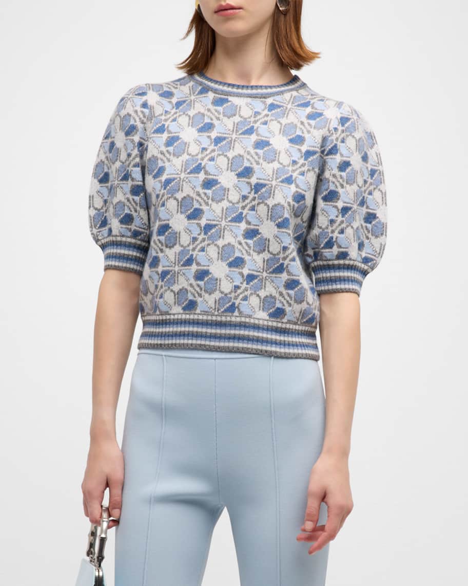 Adam Lippes Rose Medallion Jacquard Cashmere Top | Neiman Marcus