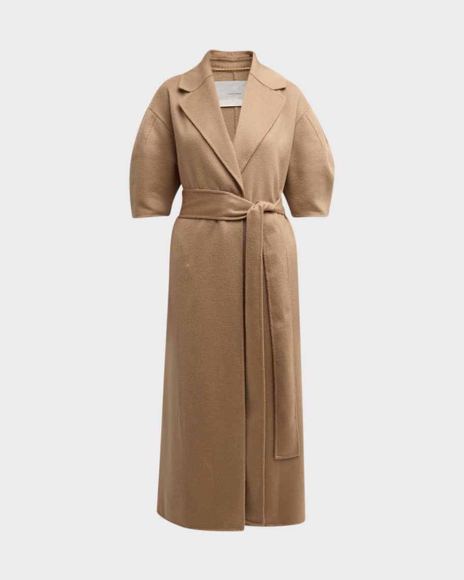 Adam Lippes Regency Puff-Sleeve Belted Brushed Cashmere Long Wrap Coat ...