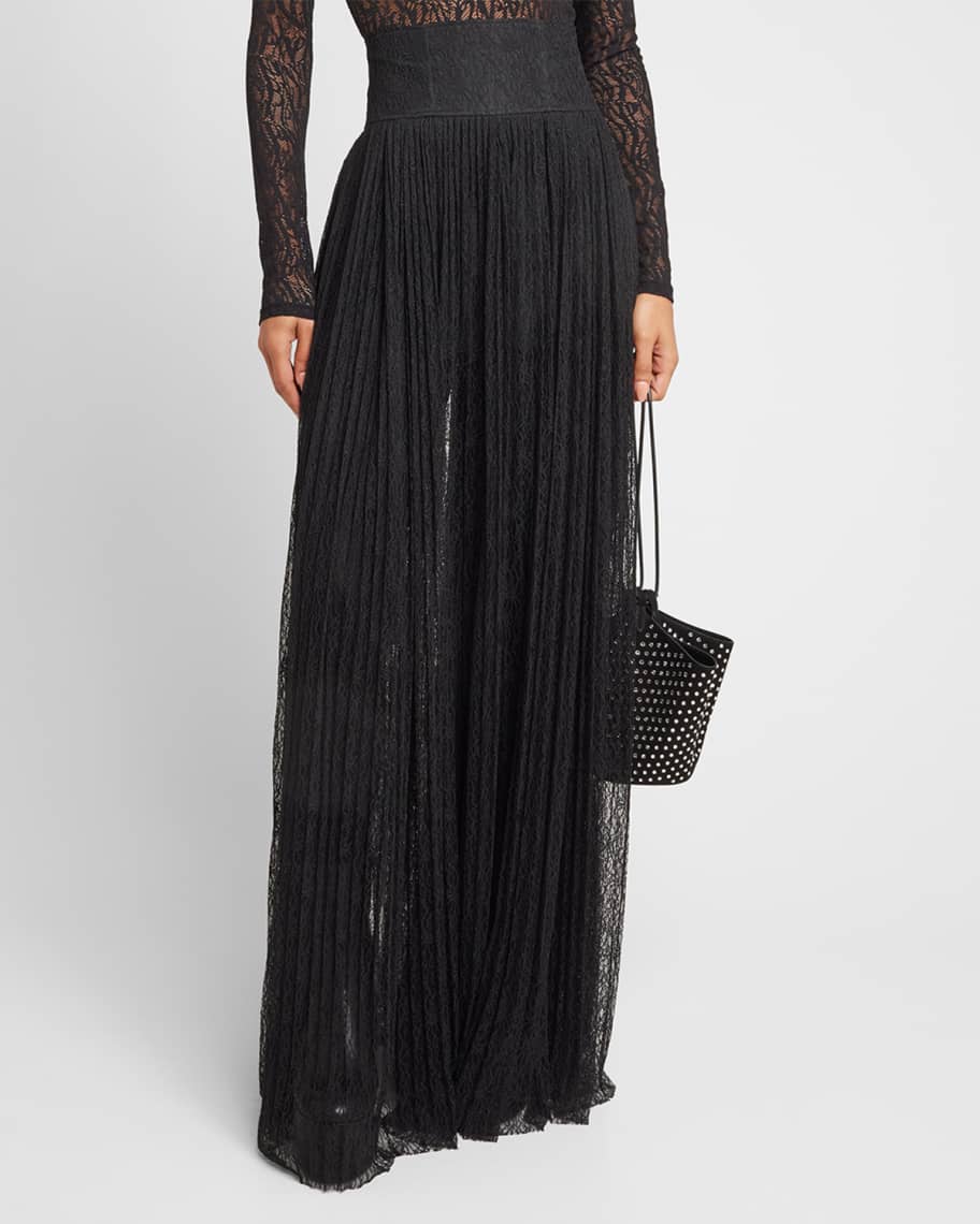 ADEAM Layla Pleated Lace & Tulle Wide-Leg Pants | Neiman Marcus