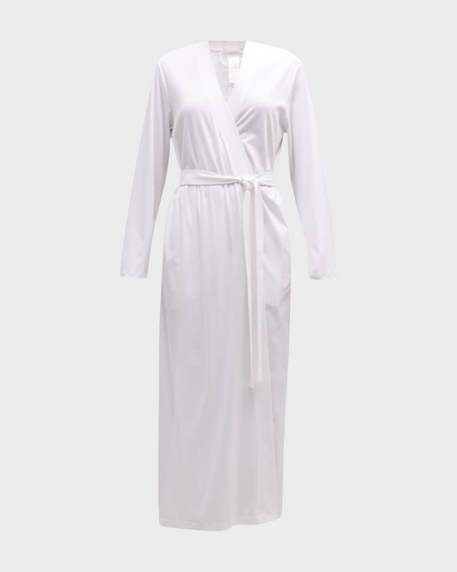 Hanro Naila Long Lace-Inset Cotton Robe | Neiman Marcus