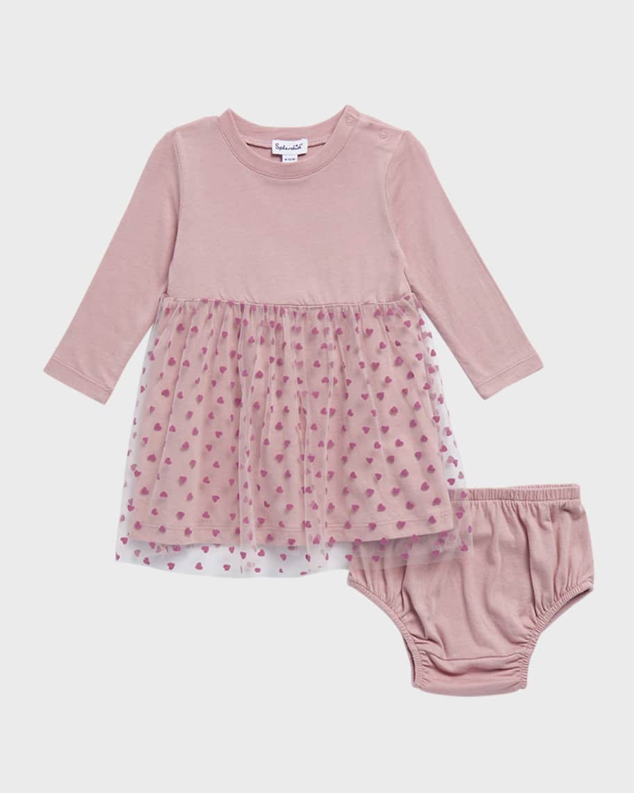 Splendid Girl's Tulle Heart-Print Dress W/ Bloomers, Size 3M-24M ...