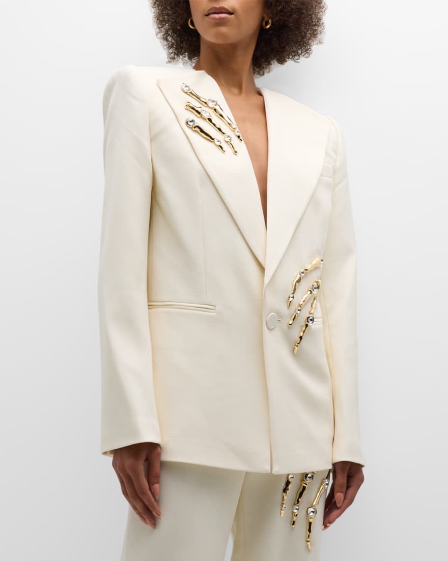 AREA Crystal Claw Single-Breasted Relaxed Blazer Jacket | Neiman Marcus
