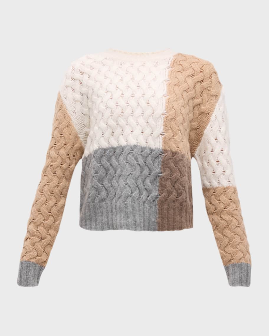 Naadam Wool-Cashmere Colorblock Lattice Stitch Sweater | Neiman Marcus