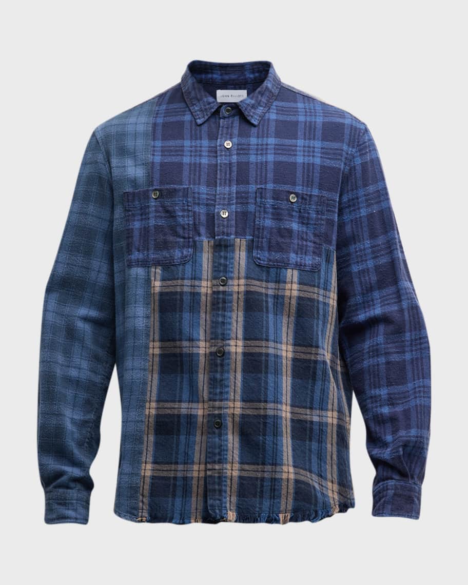 John Elliott Men's Silverado Paneled Plaid Button-Down Shirt | Neiman ...