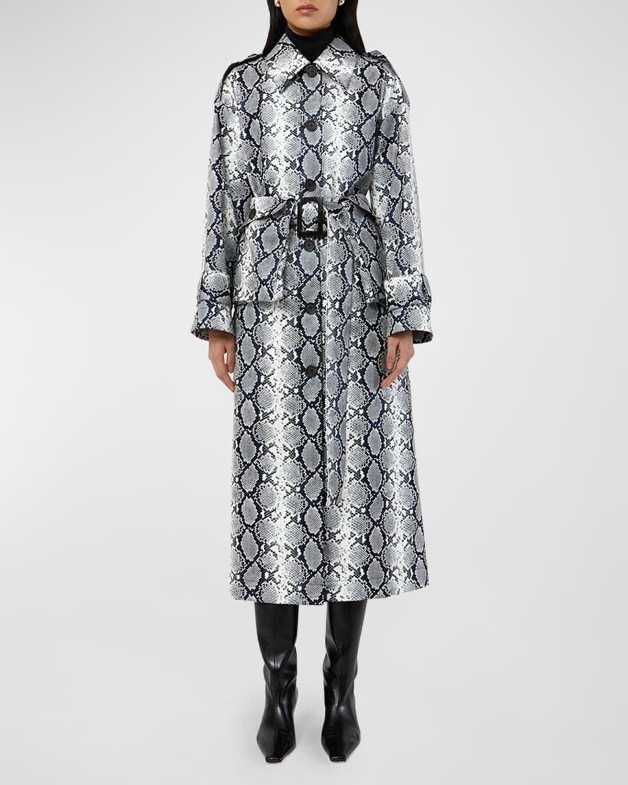 APPARIS Ingrid Python Print Faux Leather Trench Coat | Neiman Marcus
