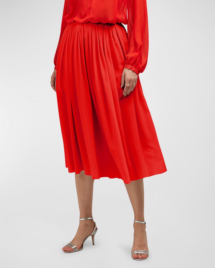 CARESTE Dalia Ruched A-Line Silk Mini Skirt | Neiman Marcus