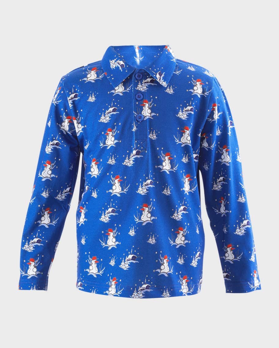 Rachel Riley Boy's Snowman-Print Polo Shirt, Size 2-8 | Neiman Marcus