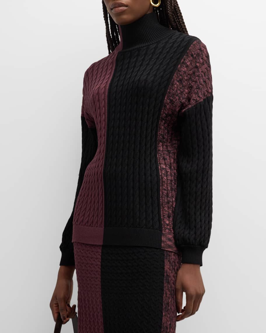 Misook Colorblock Cable-Knit Turtleneck Tunic | Neiman Marcus
