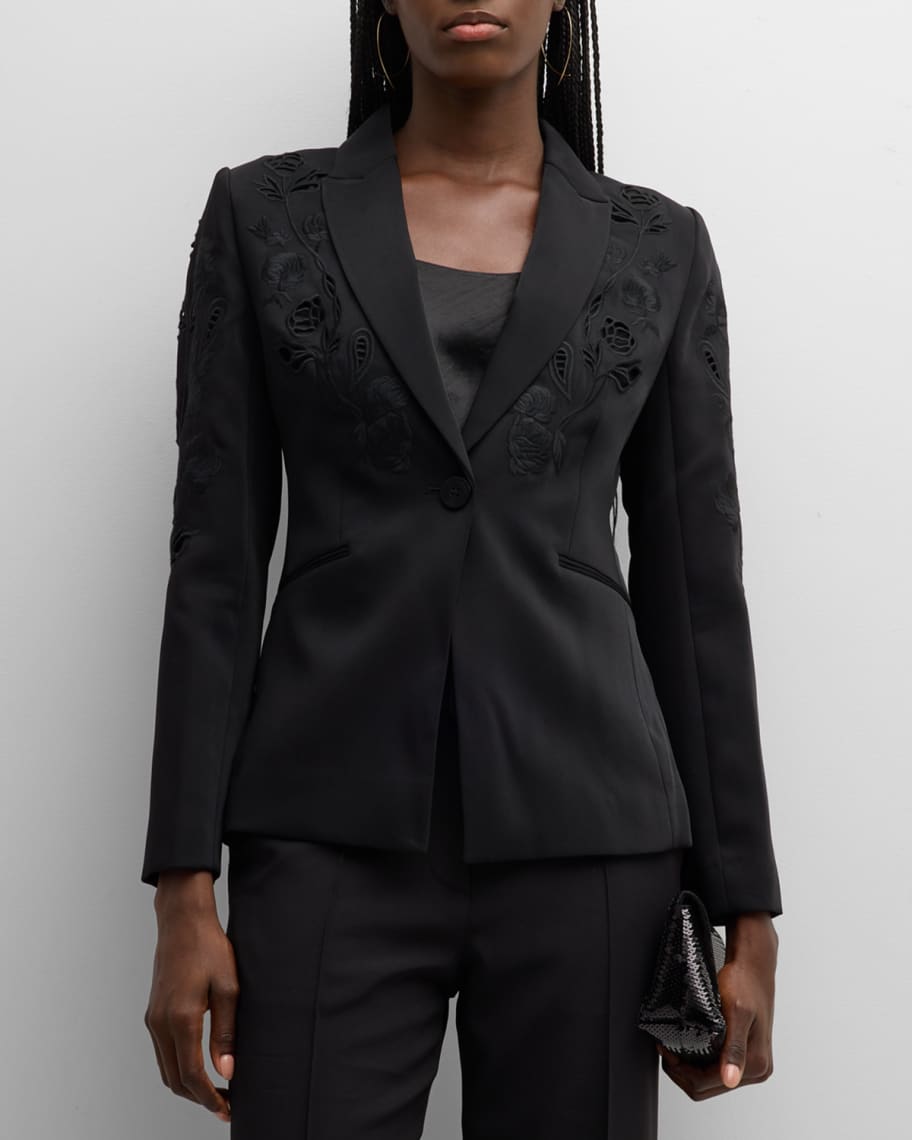 Elie Tahari The Blair Floral-Embroidered Eyelet Blazer | Neiman Marcus