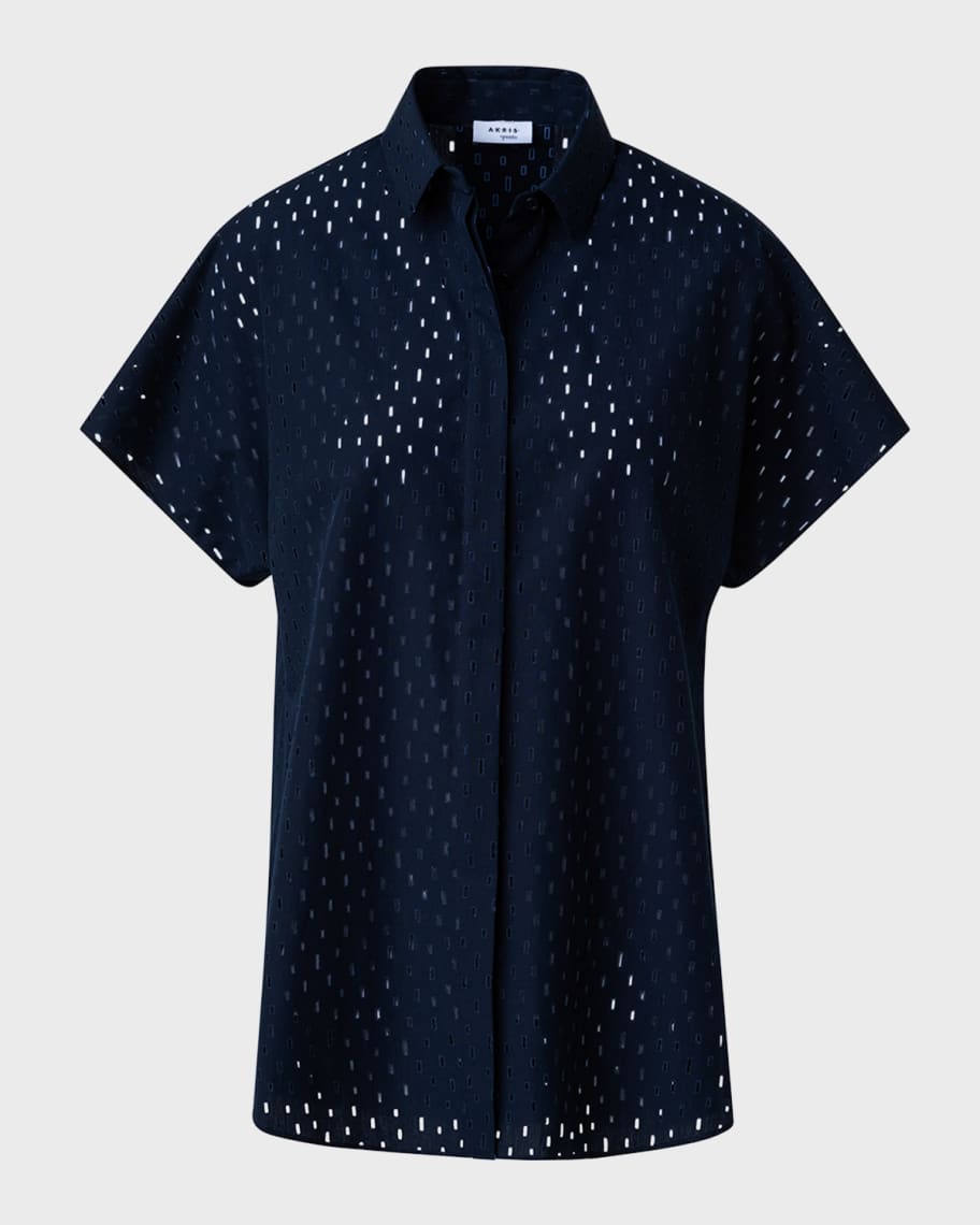 Akris punto Lasercut Grid Cotton Poplin Collared Shirt | Neiman Marcus Akris punto Lasercut Grid Cotton Poplin Collared Shirt | Neiman Marcus