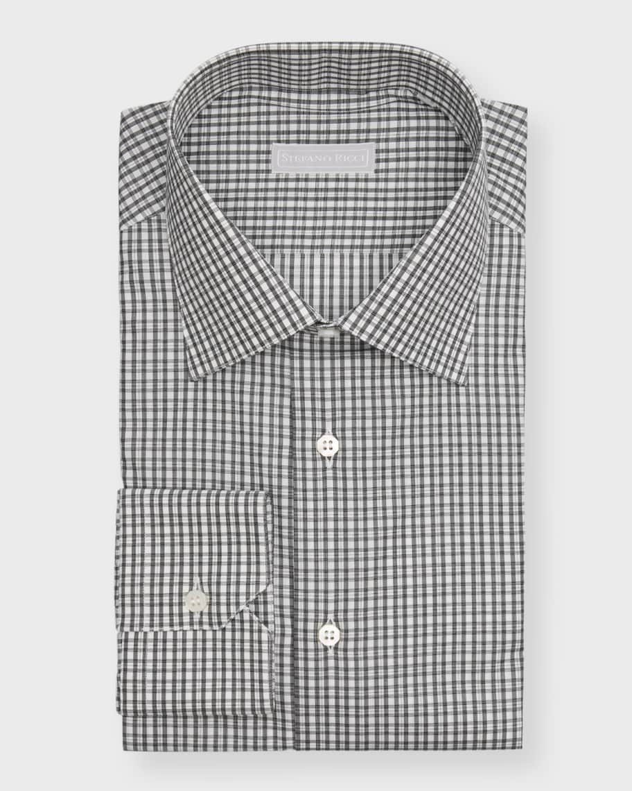 Stefano Ricci Men's Cotton Micro-Check Dress Shirt | Neiman Marcus
