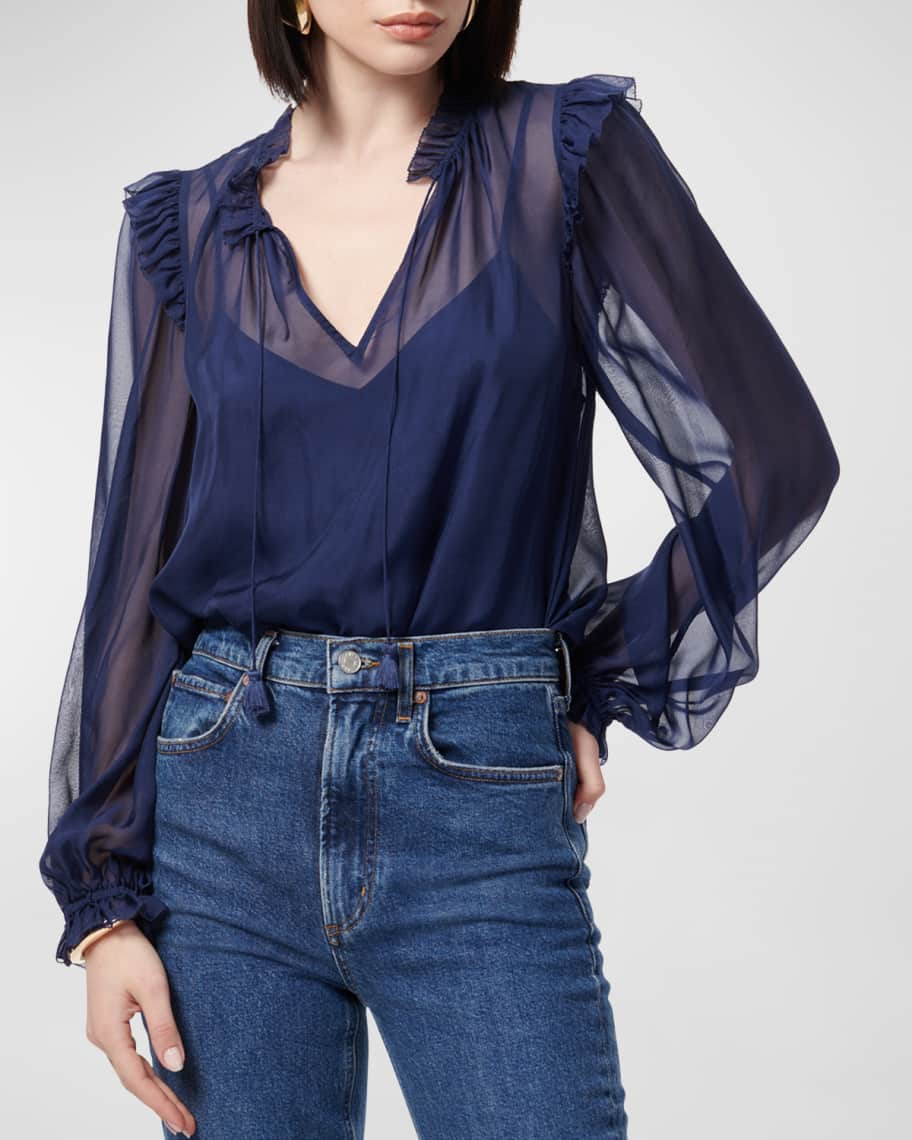 Cami NYC Sandy Long-Sleeve Silk Chiffon Blouse | Neiman Marcus