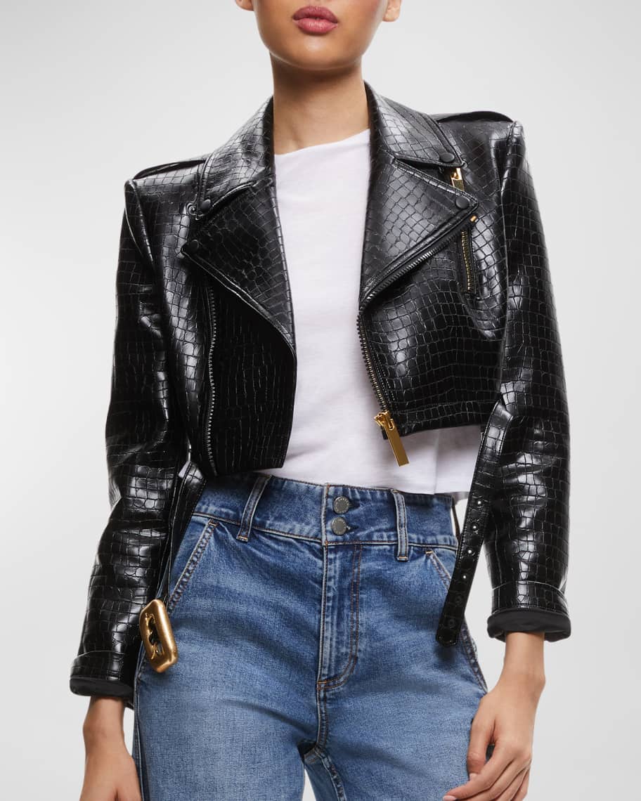 Alice + Olivia Krishna Croc-Embossed Vegan Leather Moto Jacket | Neiman ...