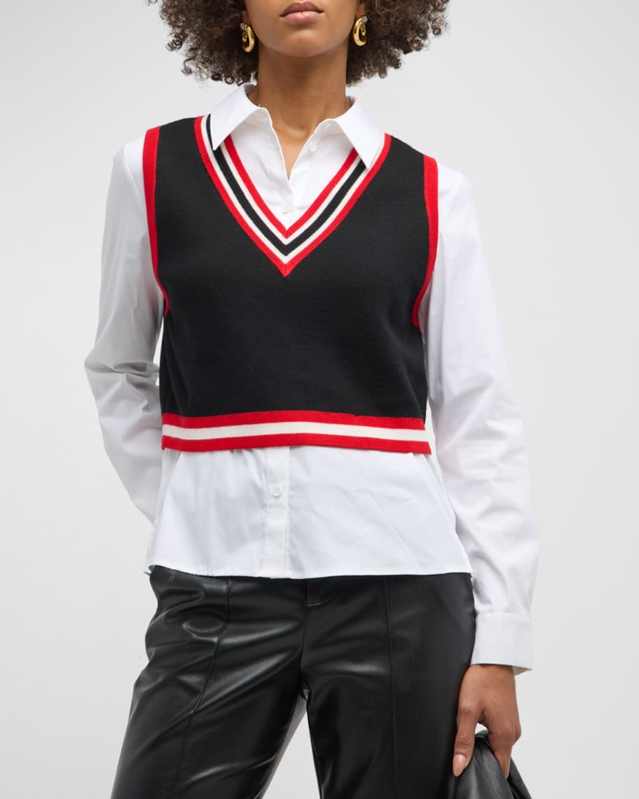 Alice + Olivia Orly Tipped Sweater Vest Combination Tunic | Neiman Marcus