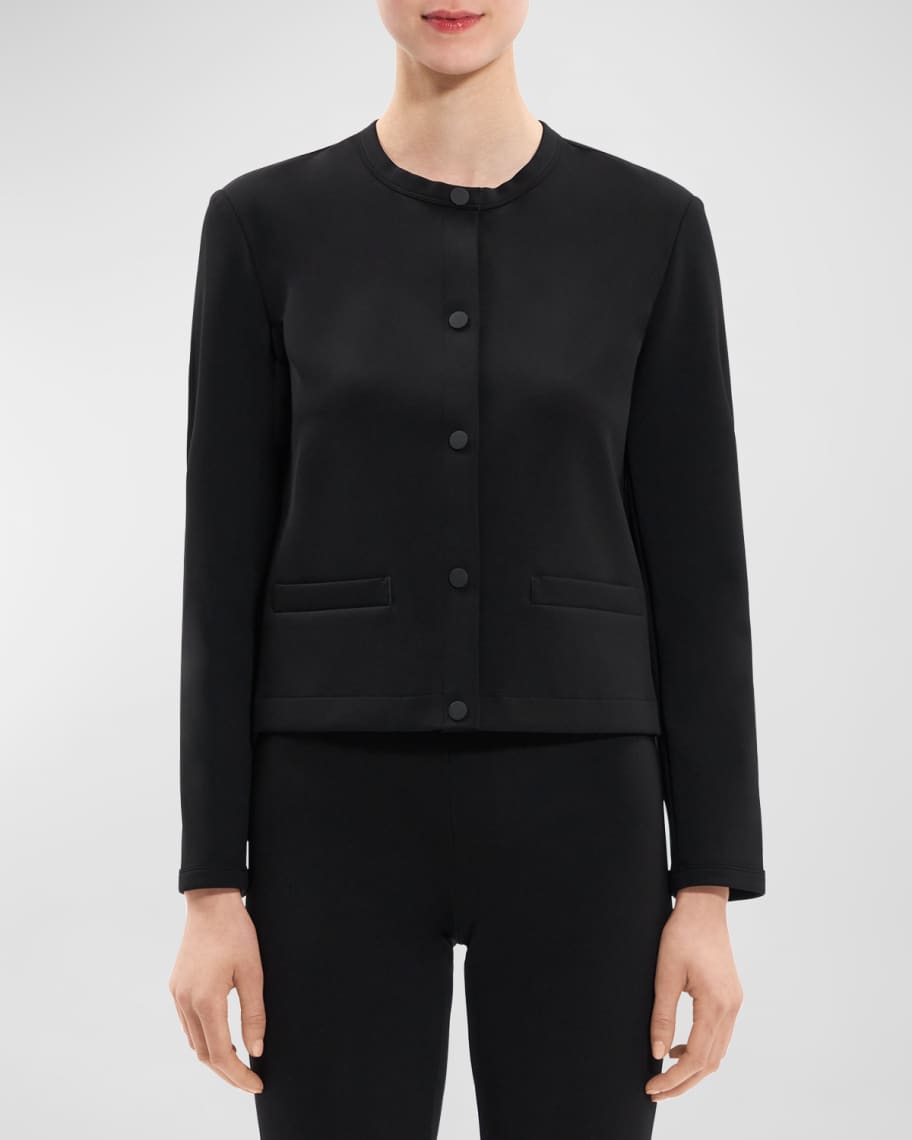 Theory Cropped Tab-Hem Scuba Jacket | Neiman Marcus