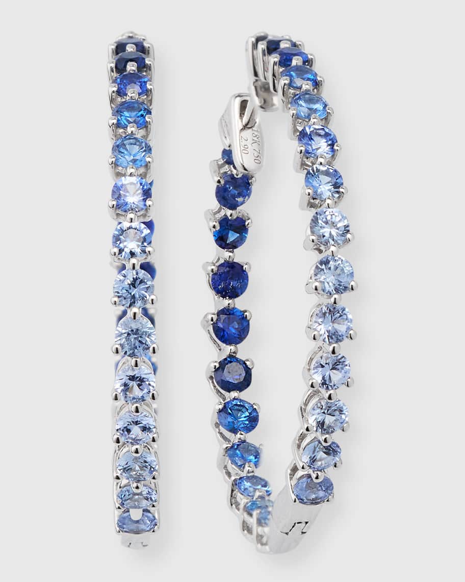 Lisa Nik Rainbow 18K White Gold Ombre Blue Sapphire Inside Out Hoop ...