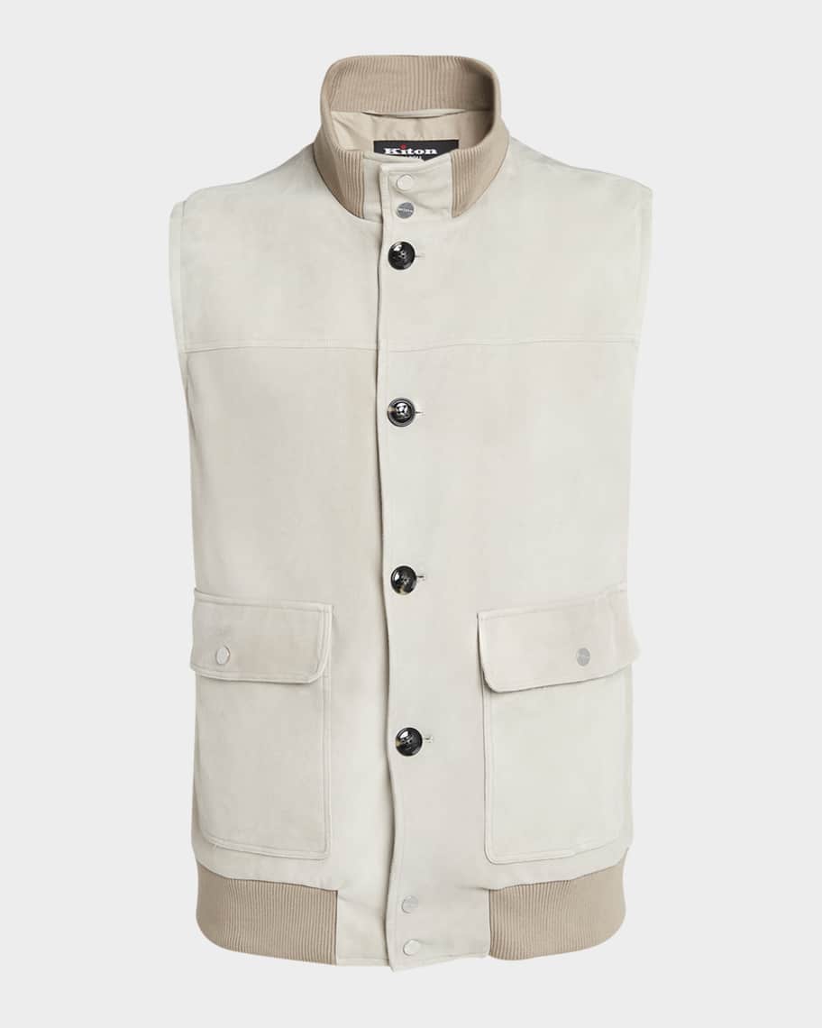 Kiton Men's Sleeveless Leather Blouson Vest | Neiman Marcus