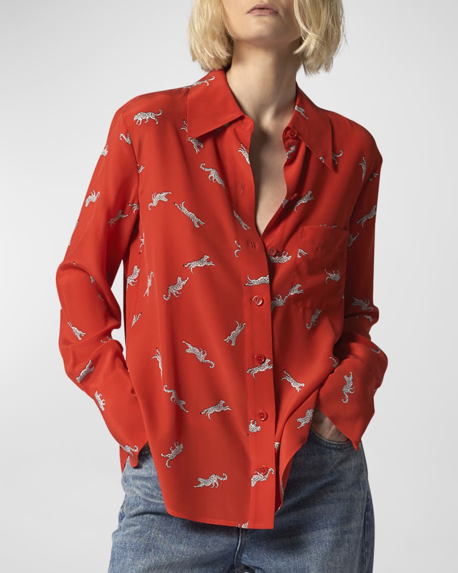 Equipment Quinne Cheetah-Print Button-Down Silk Blouse | Neiman Marcus
