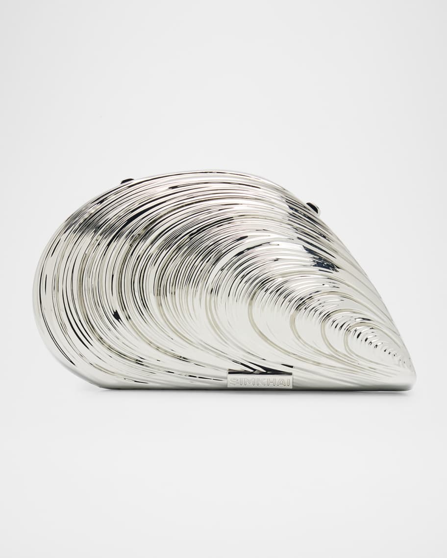 SIMKHAI Bridget Metal Oyster Shell Clutch Bag | Neiman Marcus
