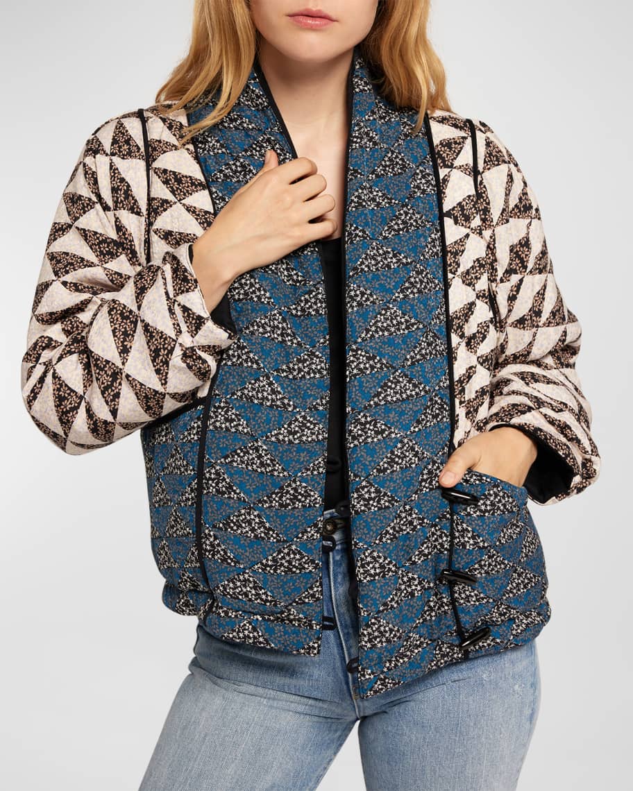 Joie Sebastian Reversible Patchwork-Print Jacket | Neiman Marcus