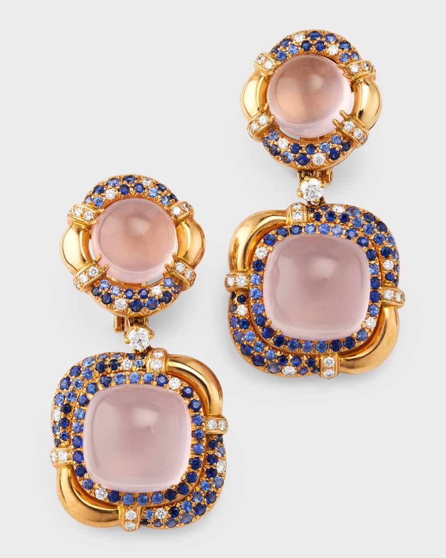 Nini Jewels 18K Rose Quartz Earrings with Sapphires and Diamonds ...