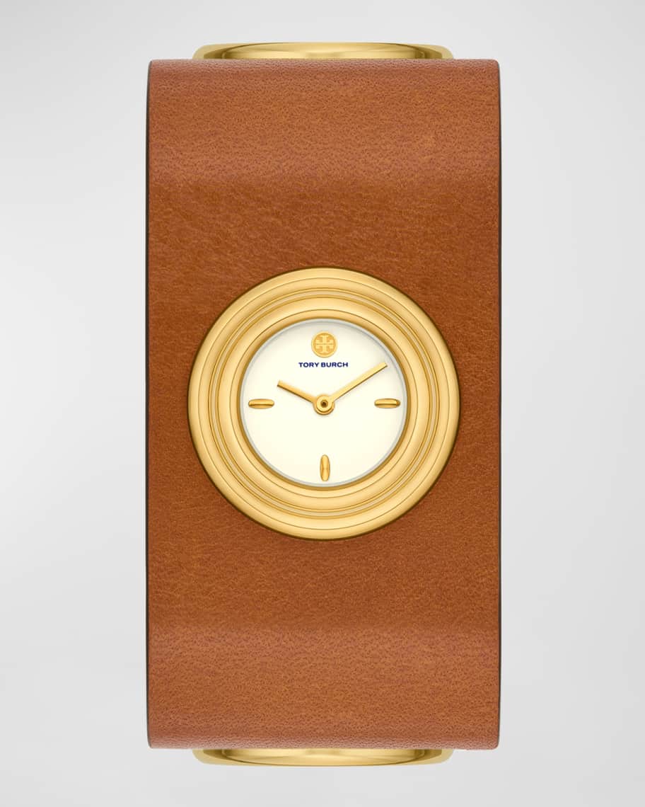 Tory Burch Leather Cuff Watch with Gold-Tone Stainless Steel | Neiman ...
