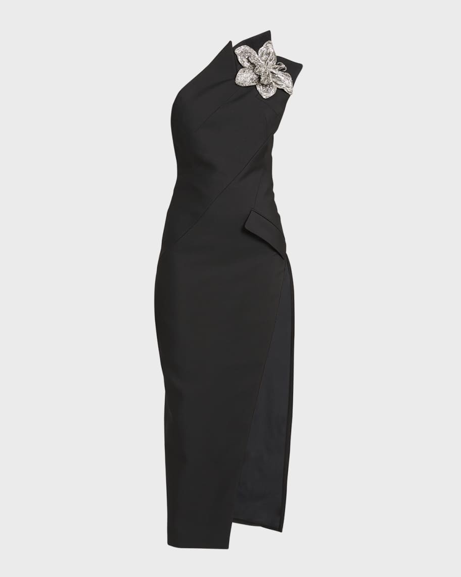 McQueen One-Shoulder Day Dress with Embellished Flower Detail | Neiman ...