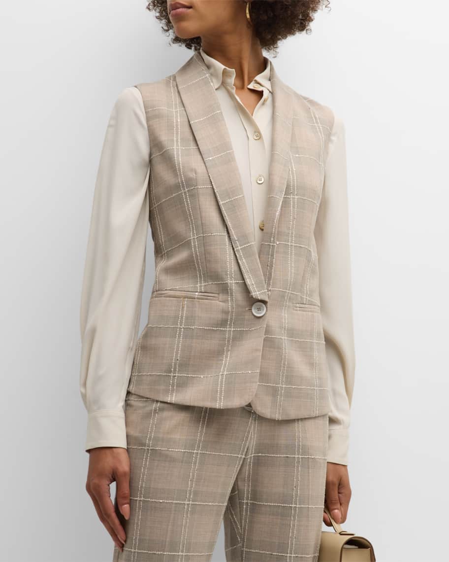 Eleventy Embroidered Plaid Single-Button Vest | Neiman Marcus