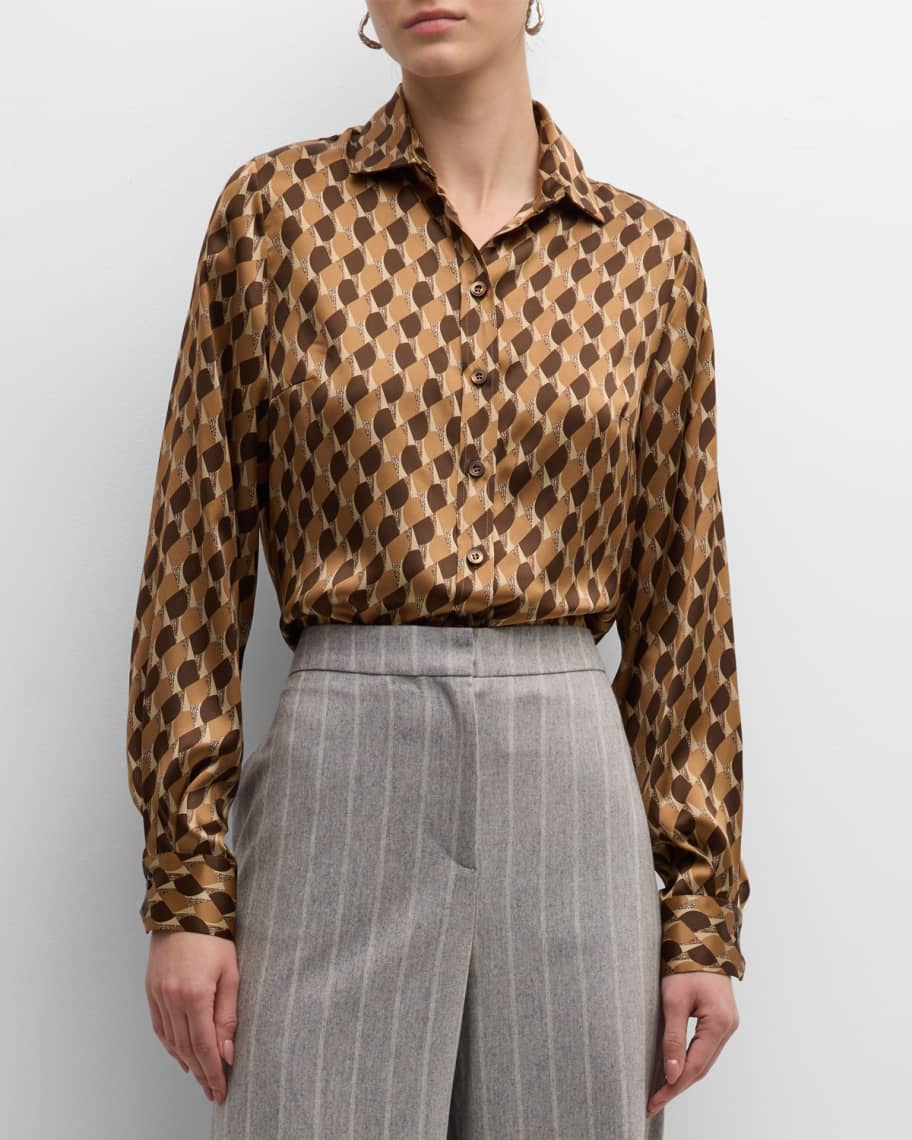 Eleventy Geometric-Print Silk Shirt | Neiman Marcus
