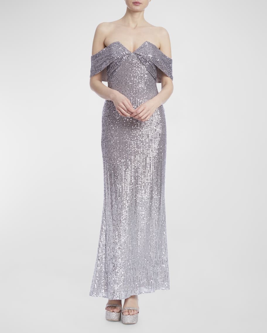 Badgley Mischka Collection Off-Shoulder Ombre Sequin Column Gown ...
