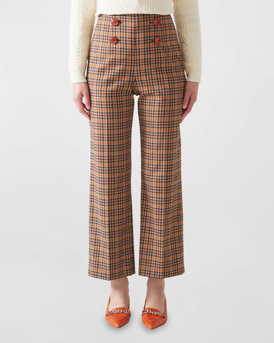 LK Bennett Polly High-Rise Cropped Plaid Trousers | Neiman Marcus