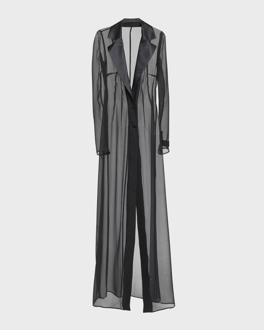 Dolce&Gabbana Satin-Lapel Sheer Silk Chiffon Long Coat | Neiman Marcus