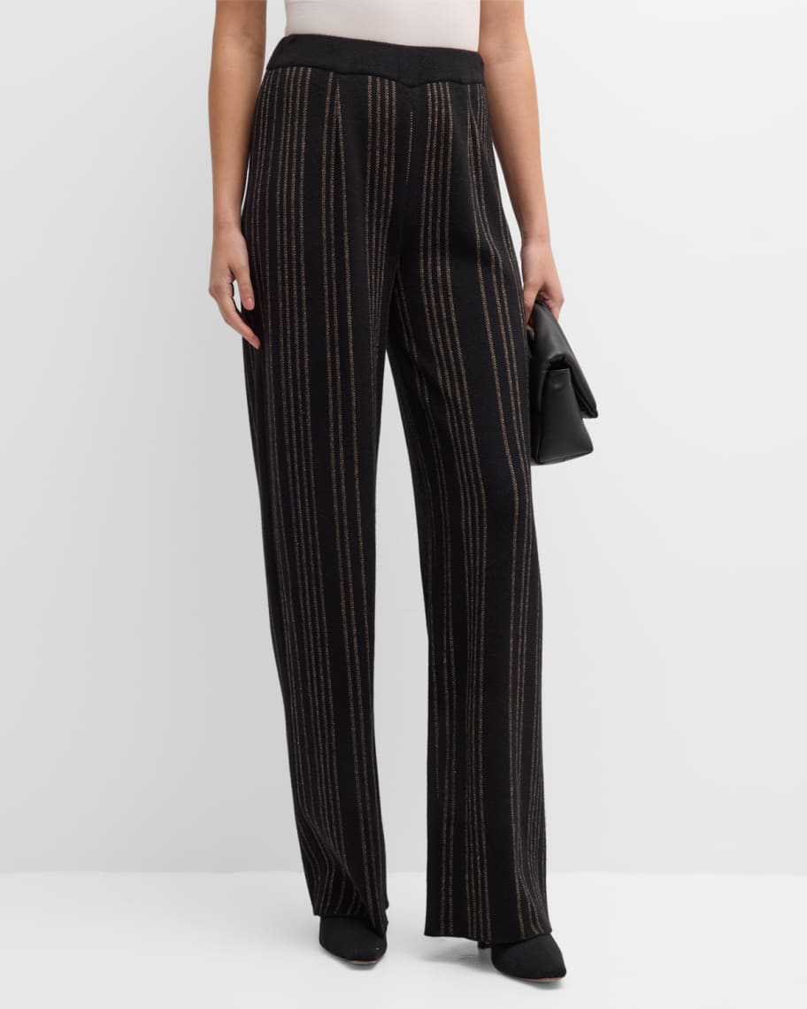 Misook Striped Straight-Leg Knit Pants | Neiman Marcus