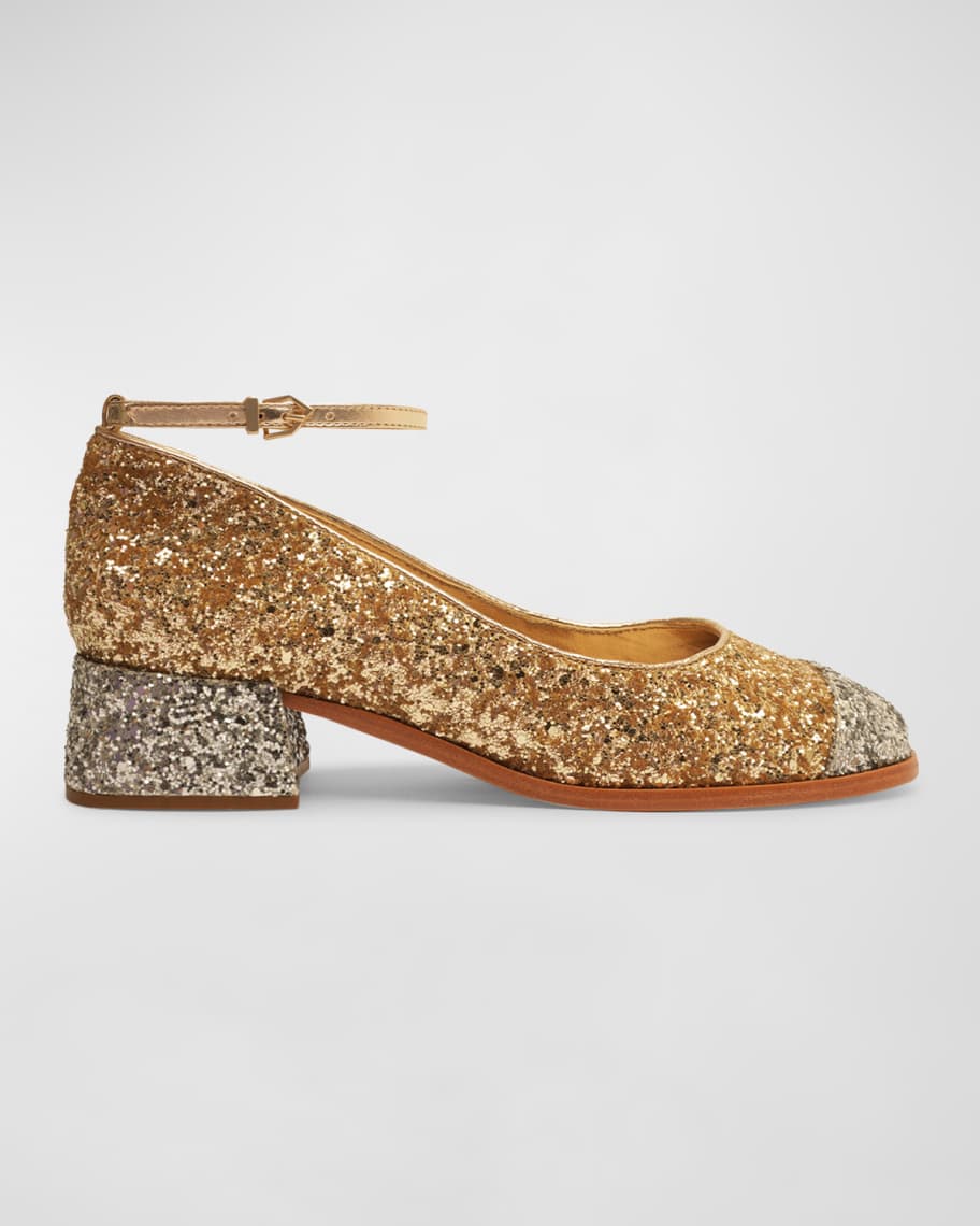 Schutz Dorothy Bicolor Glitter Ankle-Strap Pumps | Neiman Marcus