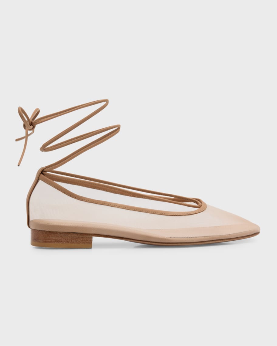 Andrea Wazen Diana Mesh Ankle-Wrap Ballerina Flats | Neiman Marcus