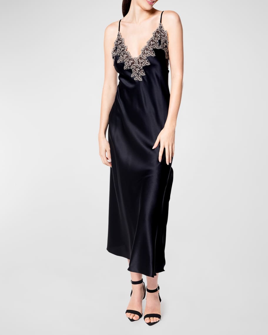 Christine Lingerie Diva Low-Back Lace-Trim Silk Nightgown | Neiman Marcus
