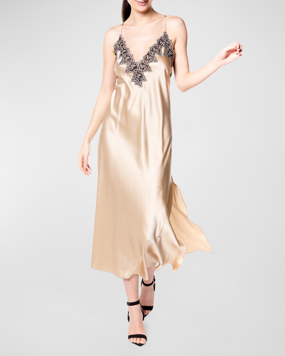 Christine Lingerie Diva Low-Back Lace-Trim Silk Nightgown | Neiman Marcus