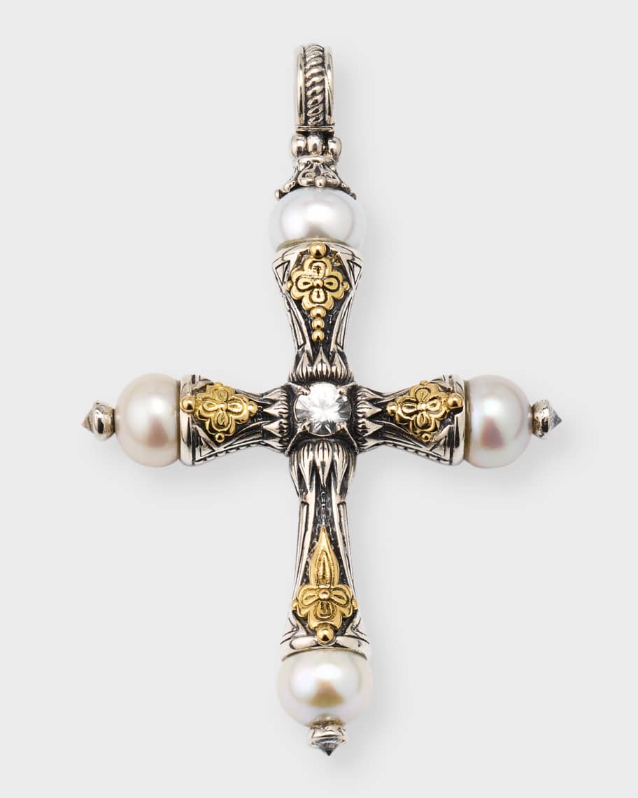 Konstantino Mixed Metal White Sapphire Cross with Pearls | Neiman Marcus