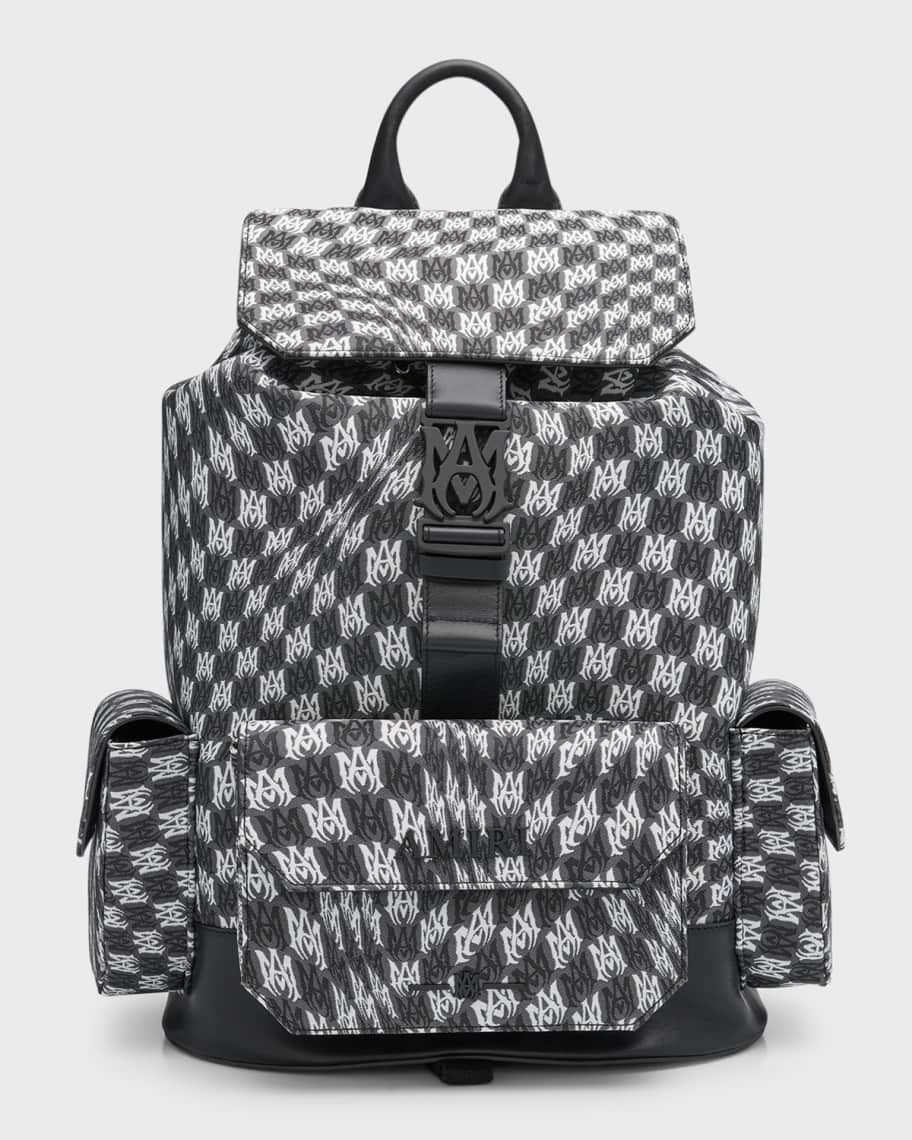 Amiri Men's Wavy Houndstooth Canvas and Leather Backpack | Neiman Marcus