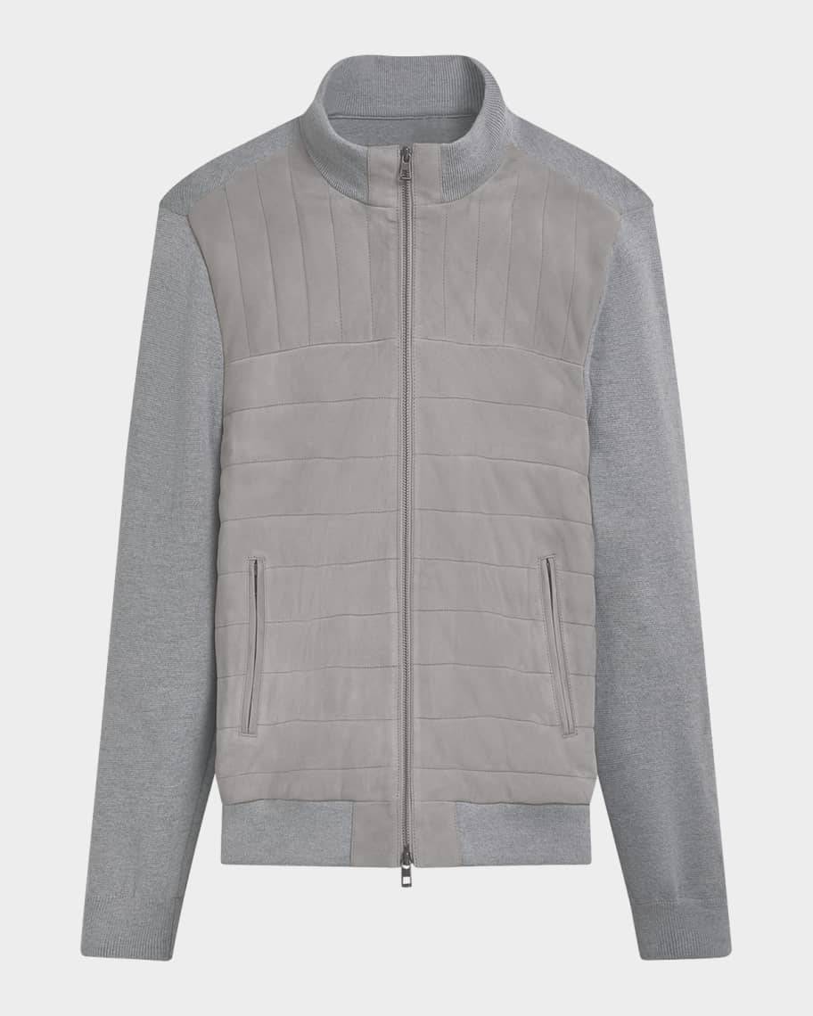 Bugatchi Men's Suede-Front Sweater Jacket | Neiman Marcus