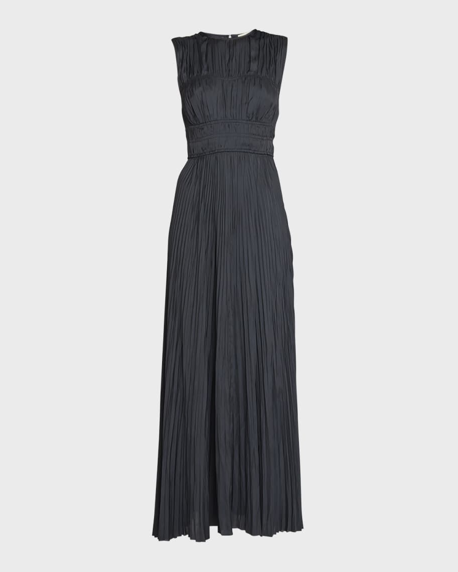 Ulla Johnson Delia Sleeveless Pleated Satin Gown | Neiman Marcus