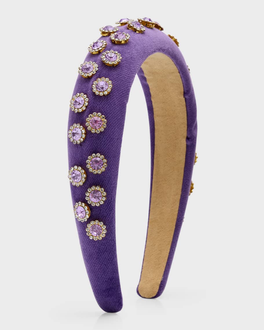Bari Lynn Girl's Velvet Jeweled Puff Headband | Neiman Marcus